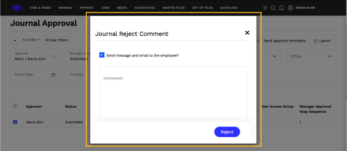 How to approve, reject or reassign a Journal